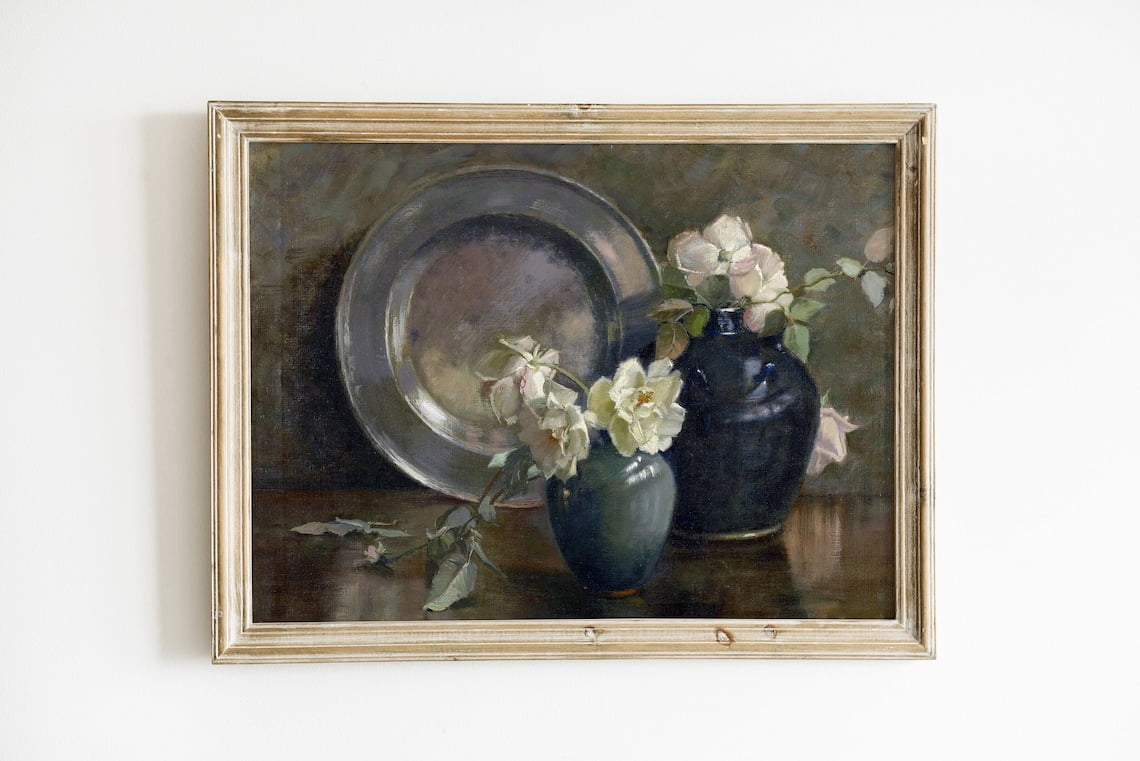Modroom Vintage Still Life Of Flowers And Plate | Vintage Rustic ...