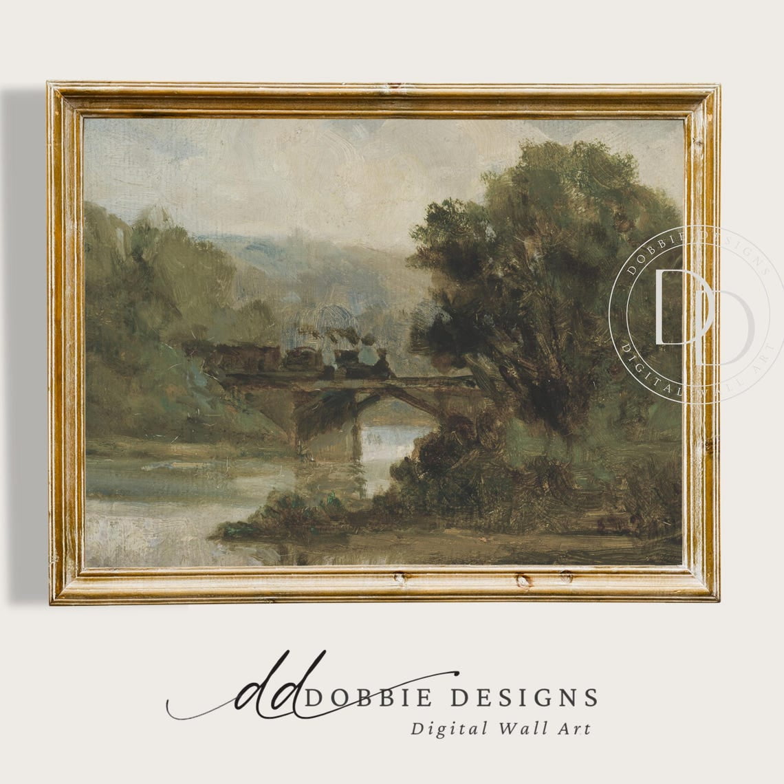 Modroom Vintage Train Landscape Painting Rustic Bridge Steam Engine Art ...