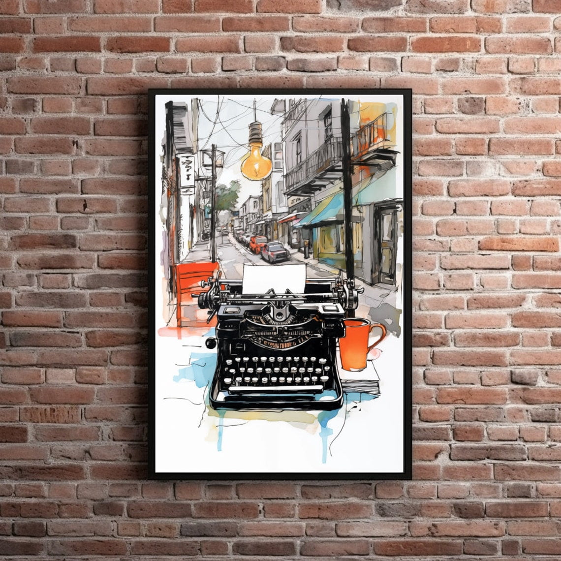 Modroom Vintage Typewriter Wall Art, Retro Typewriter Illustration ...