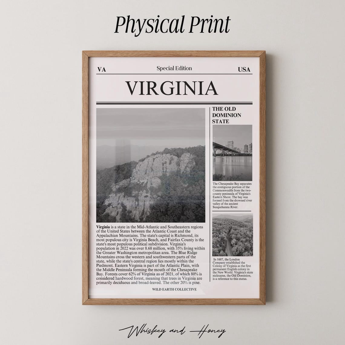 Modroom Virginia State Art Poster | Newspaper Art | Black And White Art ...