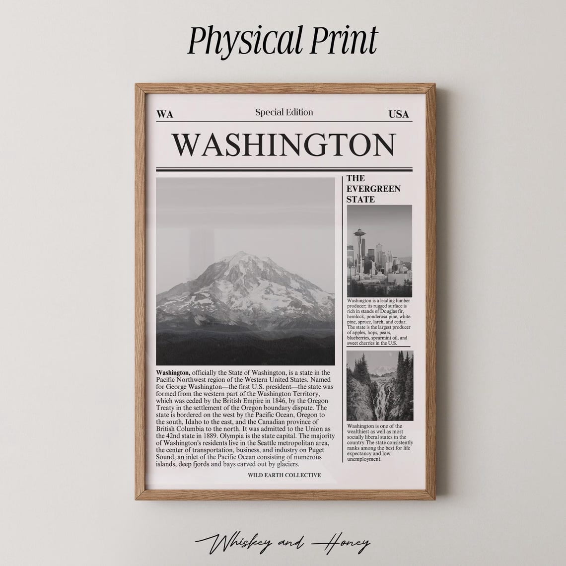 Modroom Washington State Art Poster | Newspaper Art | Black And White ...