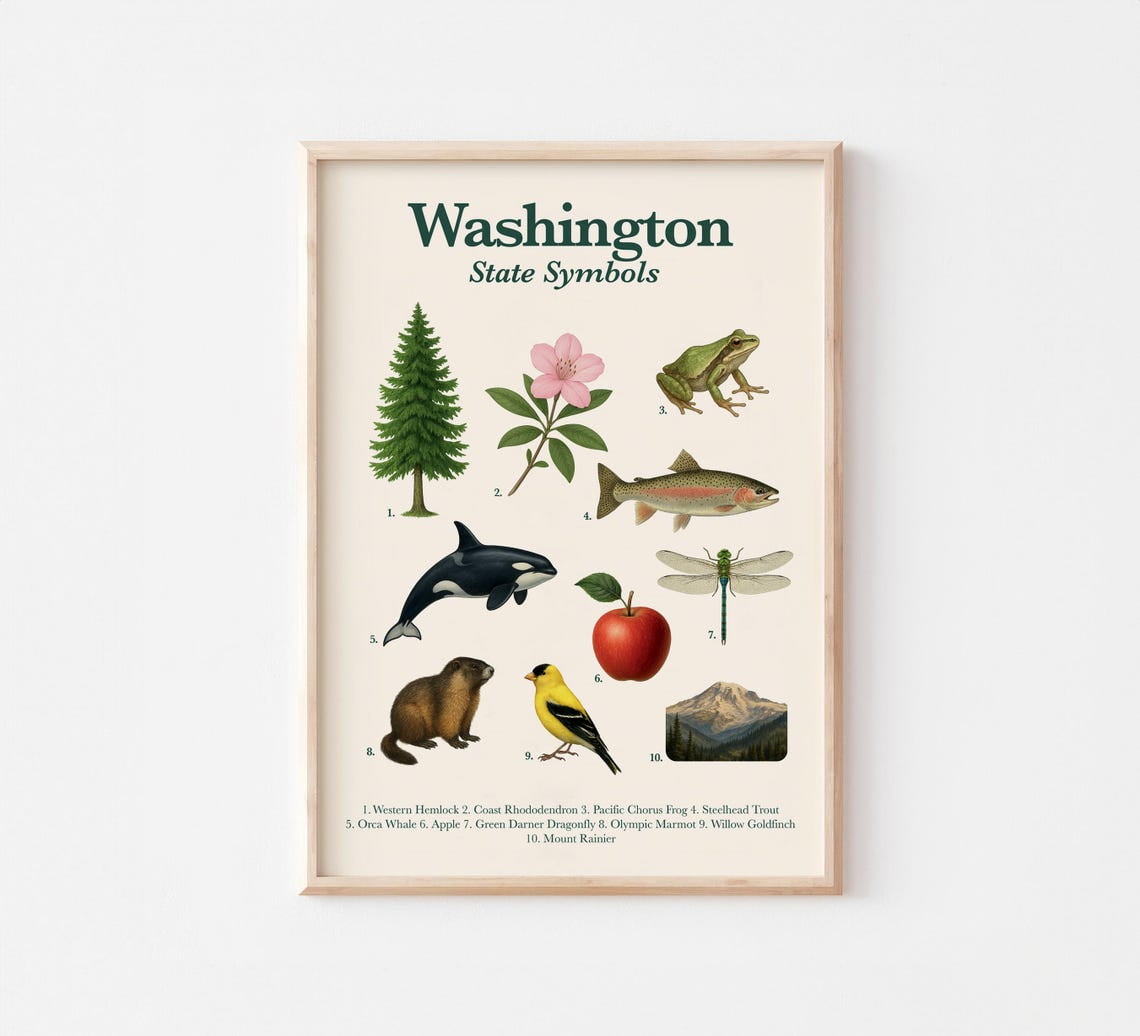 Modroom Washington State Symbols Poster | Educational | State Animal ...