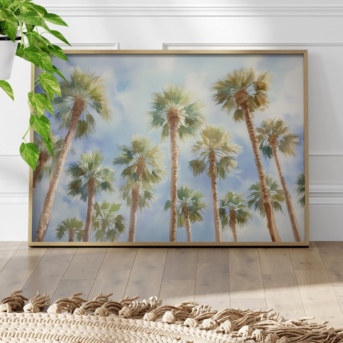 Modroom Watercolor Palm Trees Painting Art Print, Coastal Minimalist ...