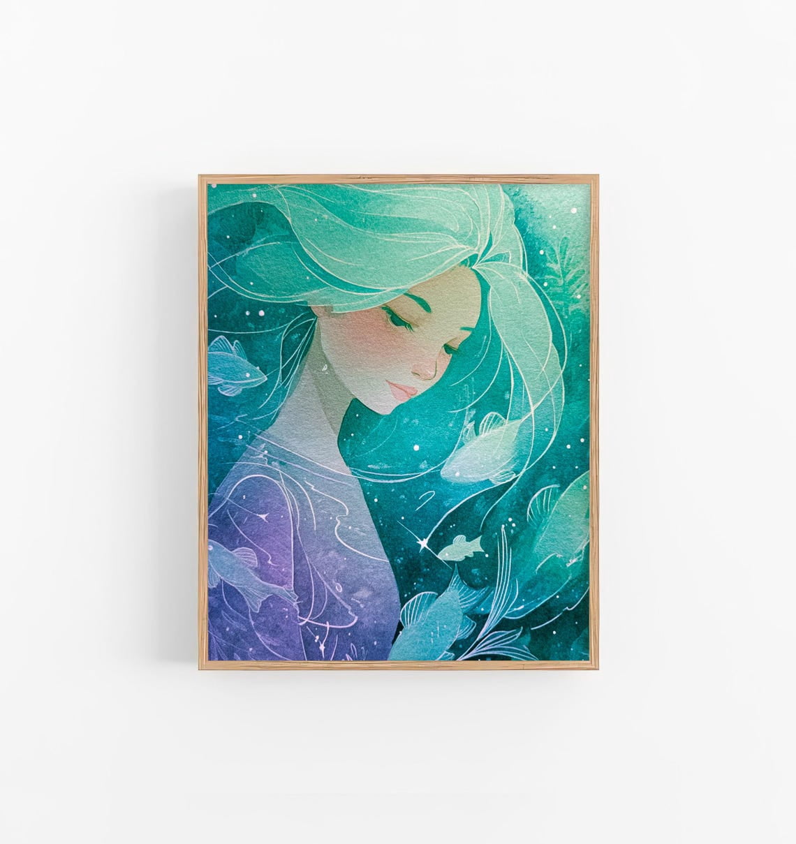 Modroom Watercolor Pisces Art Print Dreamy Girl With Fish Zodiac ...