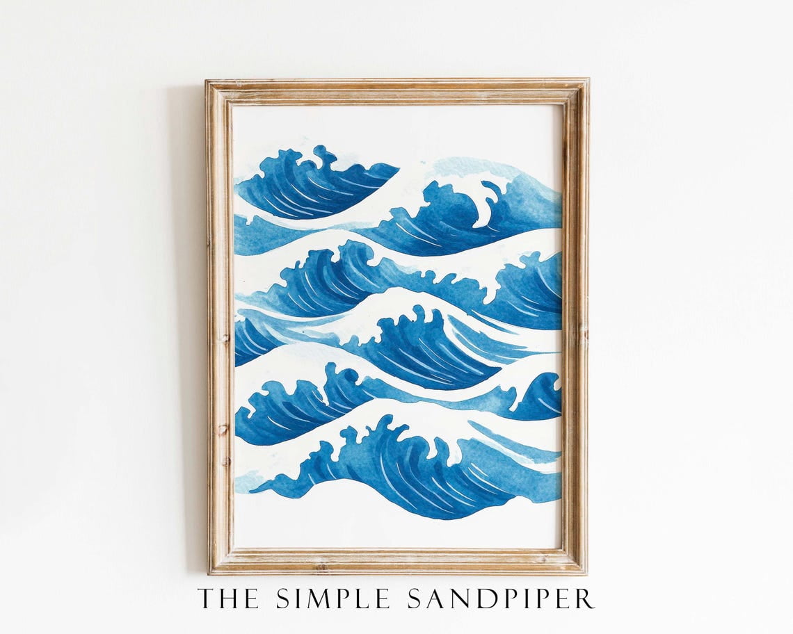 Modroom Watercolor Waves Print, Matisse Inspired Ocean Art, Japanese ...