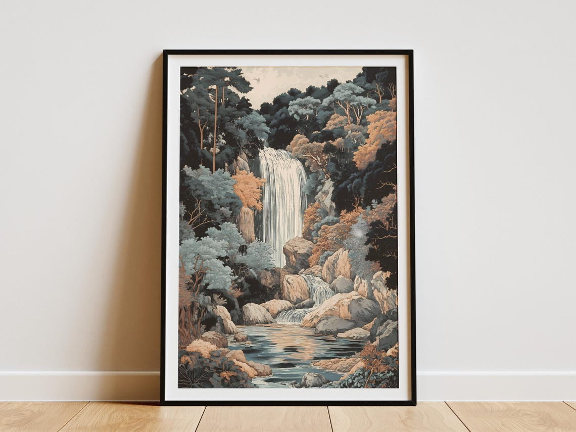 Modroom Waterfall Forest Pool Poster Nature Art Landscape Waterfall ...