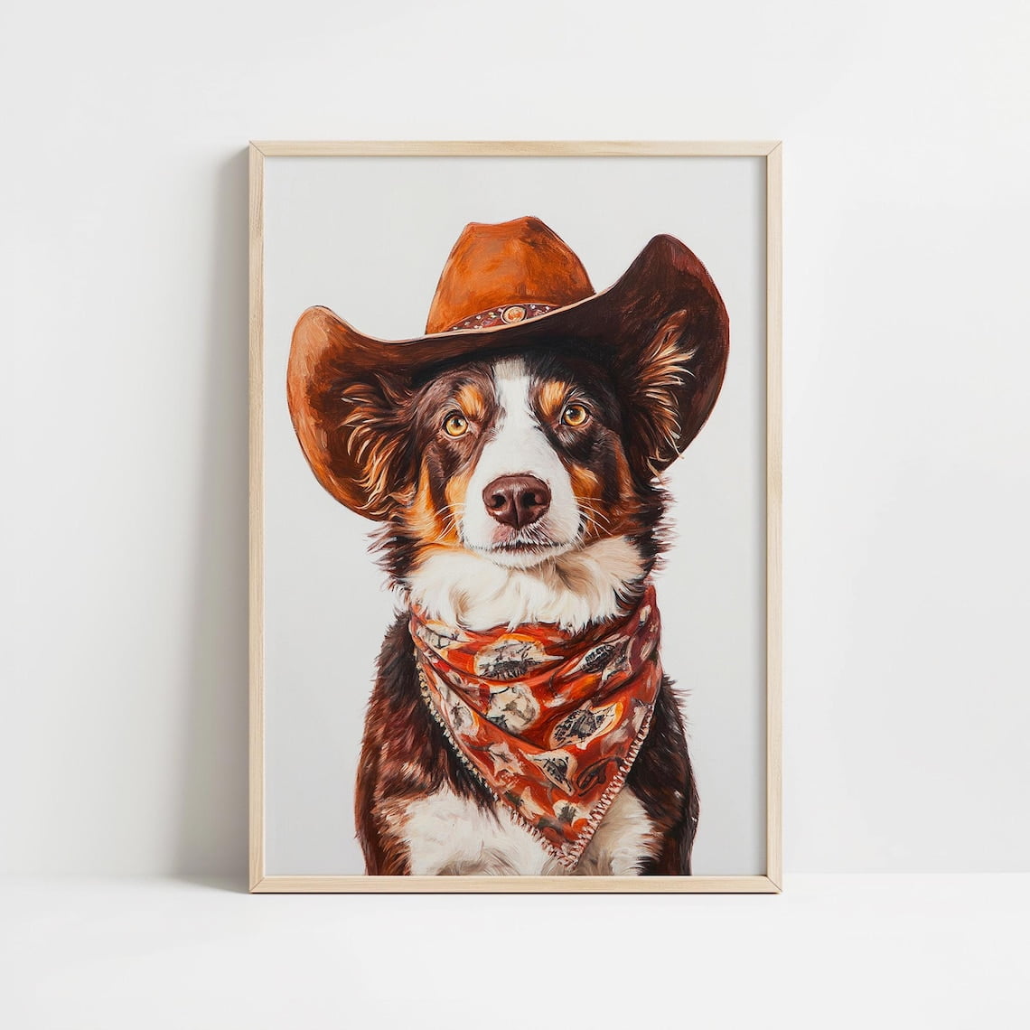 Modroom Western Australian Shepherd Cowboy Portrait | Rustic Dog Wall ...
