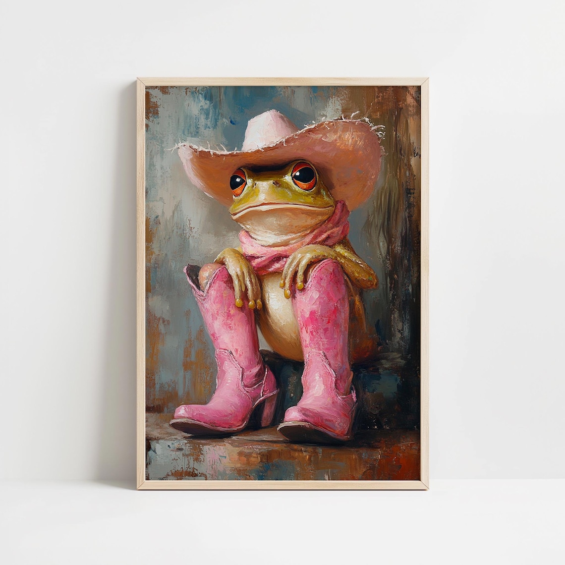 Modroom Western Frog In Pink Boots Wall Art | Quirky Cowboy Frog ...