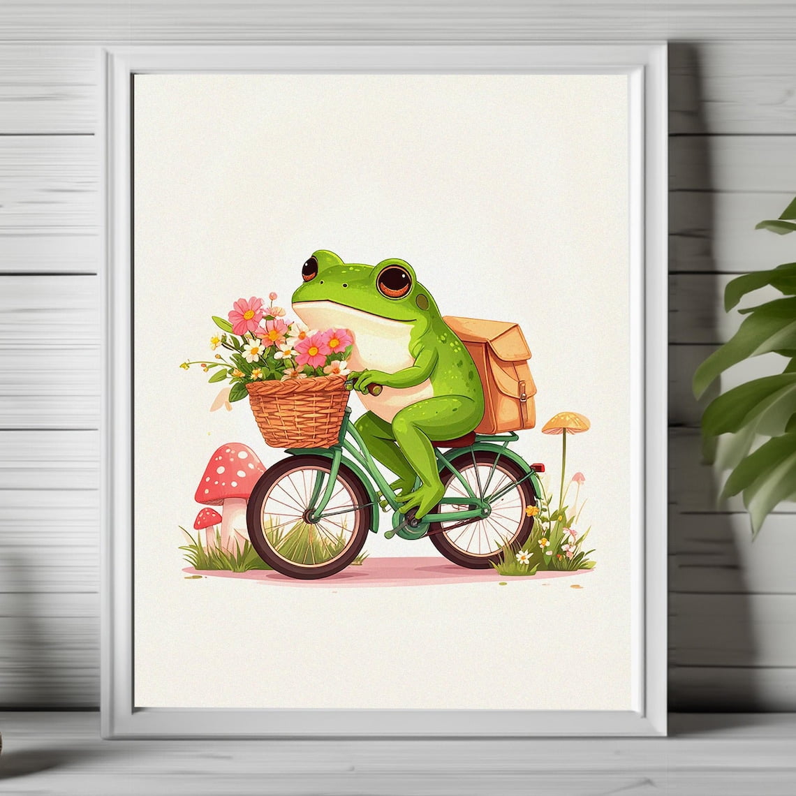Modroom Whimsical Frog Art, Cute Frog On Bike, Frog Riding Bicycle, Cottagecore Print, Cute Frog ...