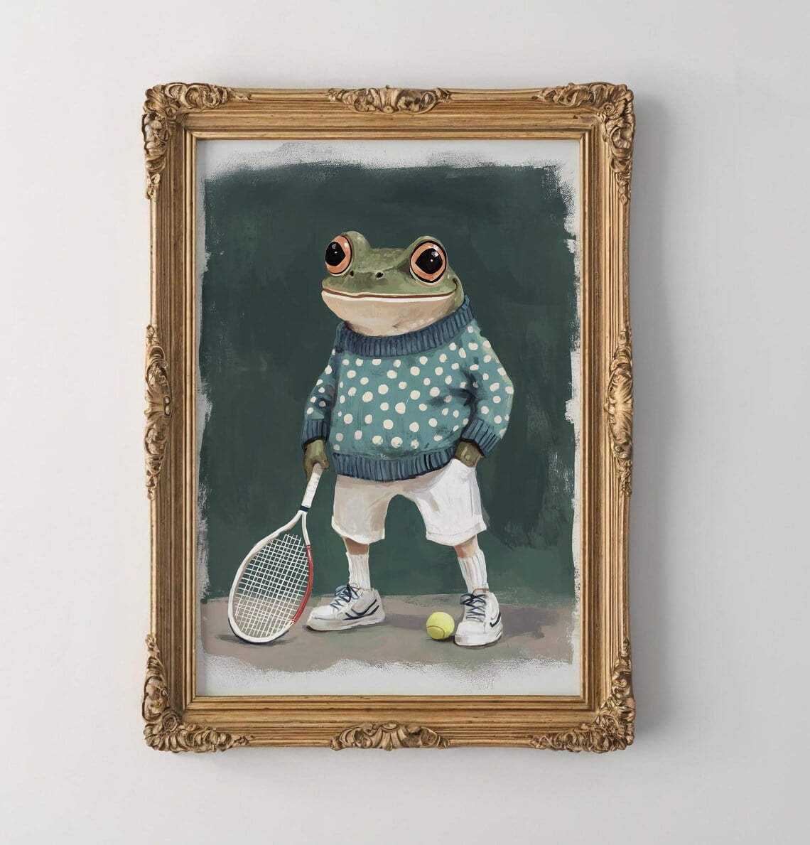Modroom Whimsical Frog Tennis Art Print, Vintage-Inspired Nursery Wall ...