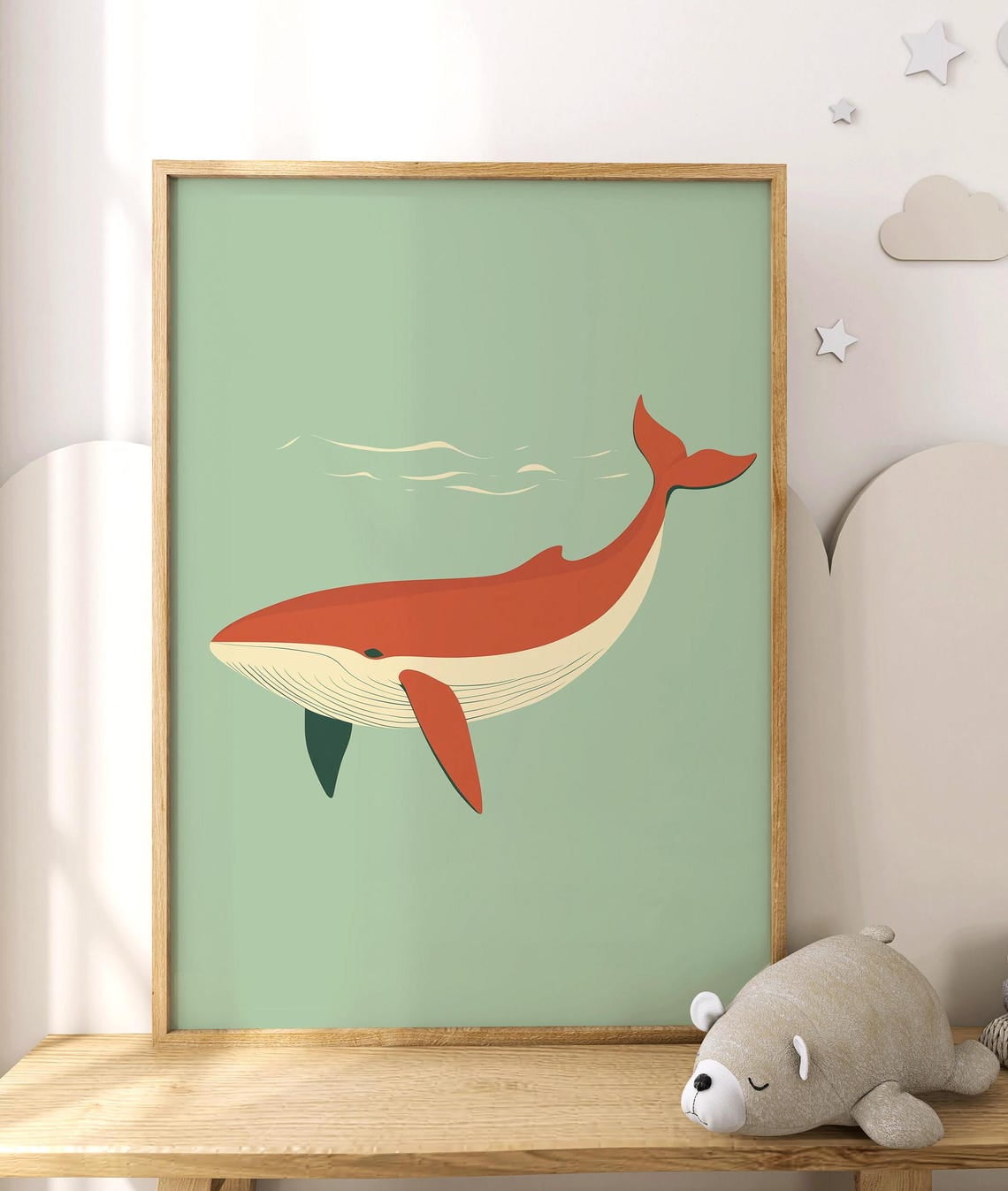 Modroom Whimsical Minimalist Whale Nursery Print – Playful Ocean Animal ...