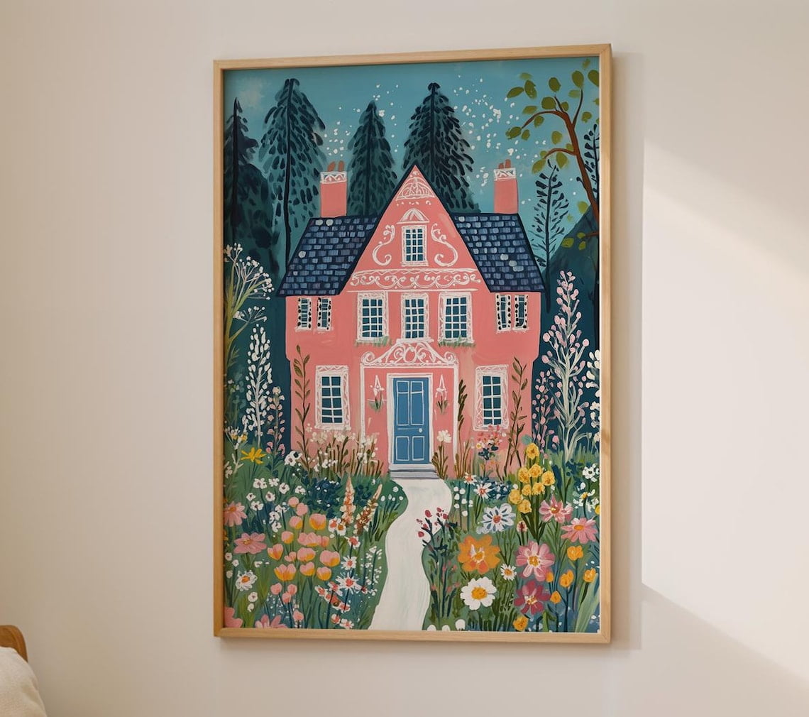 Modroom Whimsical Pink Cottage Bloomcore Art Print, Floral For Wall ...