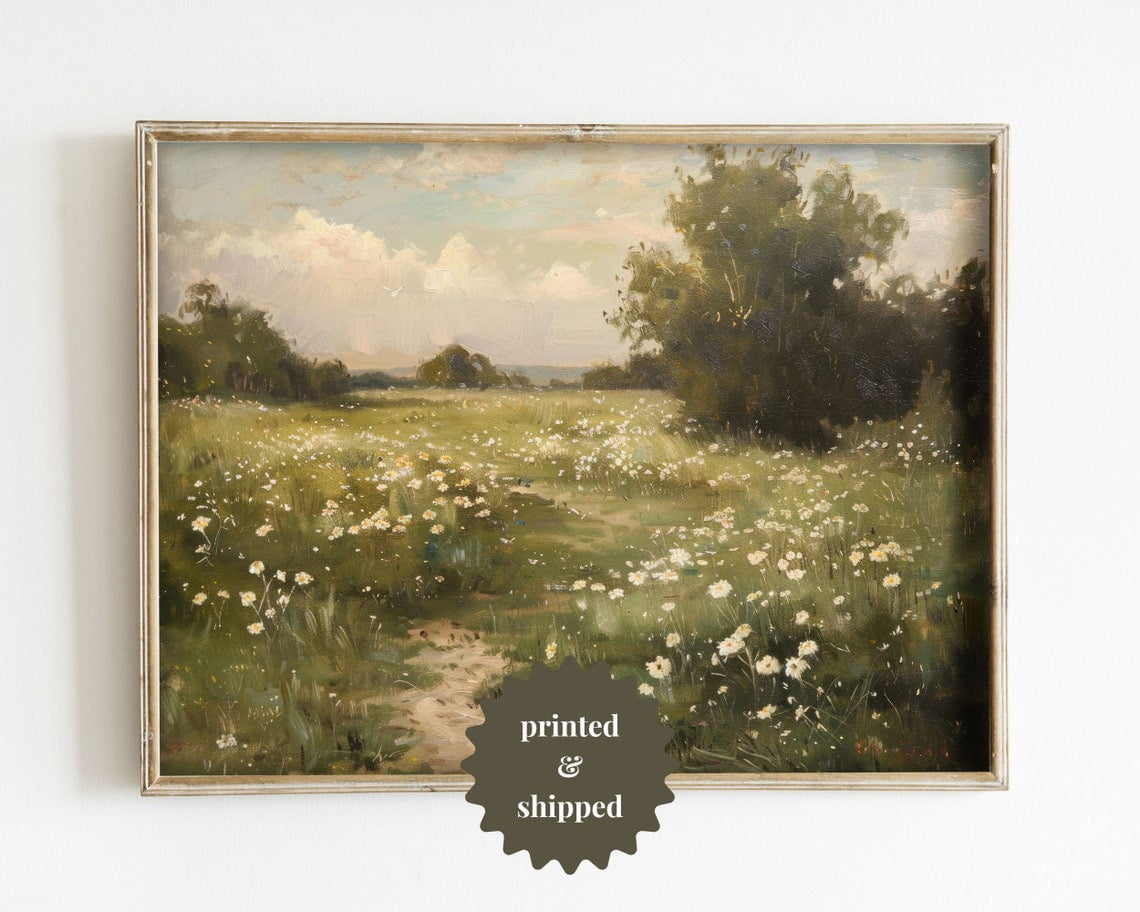 Modroom White Flower Field Vintage Style Painting, Farmhouse & Cottage ...