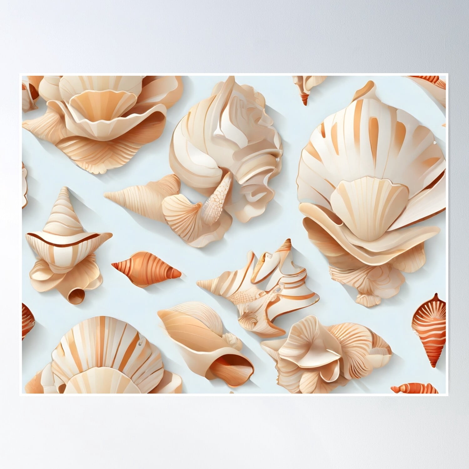 Modroom White Seashells Pattern Poster Wall Art, Modern Wall Decor ...