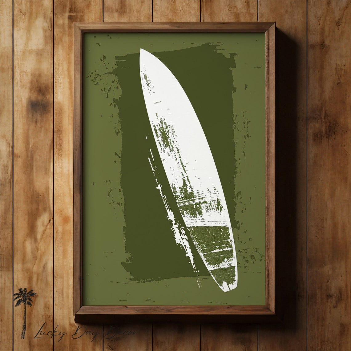 Modroom White Surfboard Angle Olive Green- Tranquil Ocean Life, Beach ...