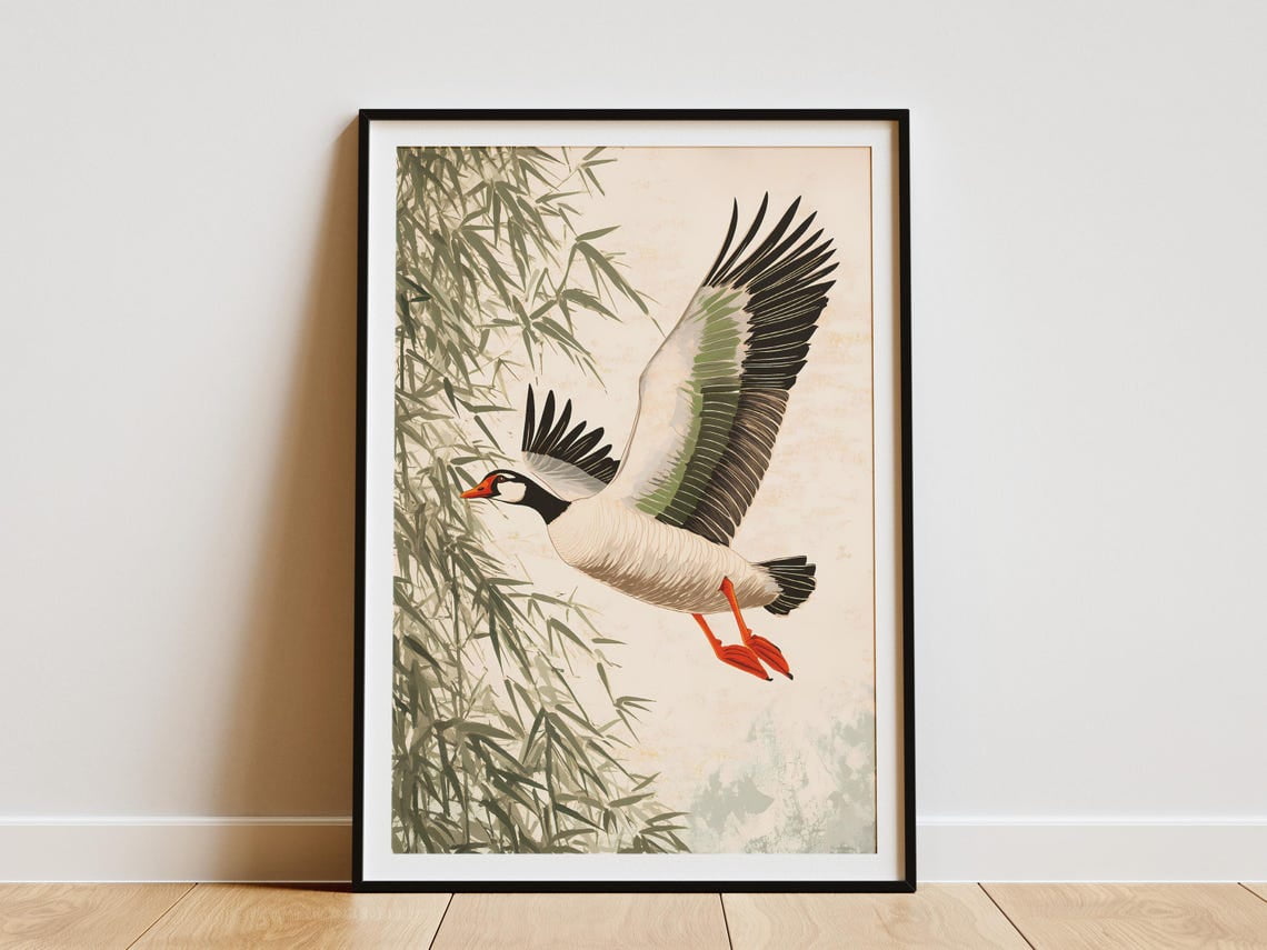 Modroom Wild Goose Flying Over Bamboo Grove Asian Japanese Style Bird ...