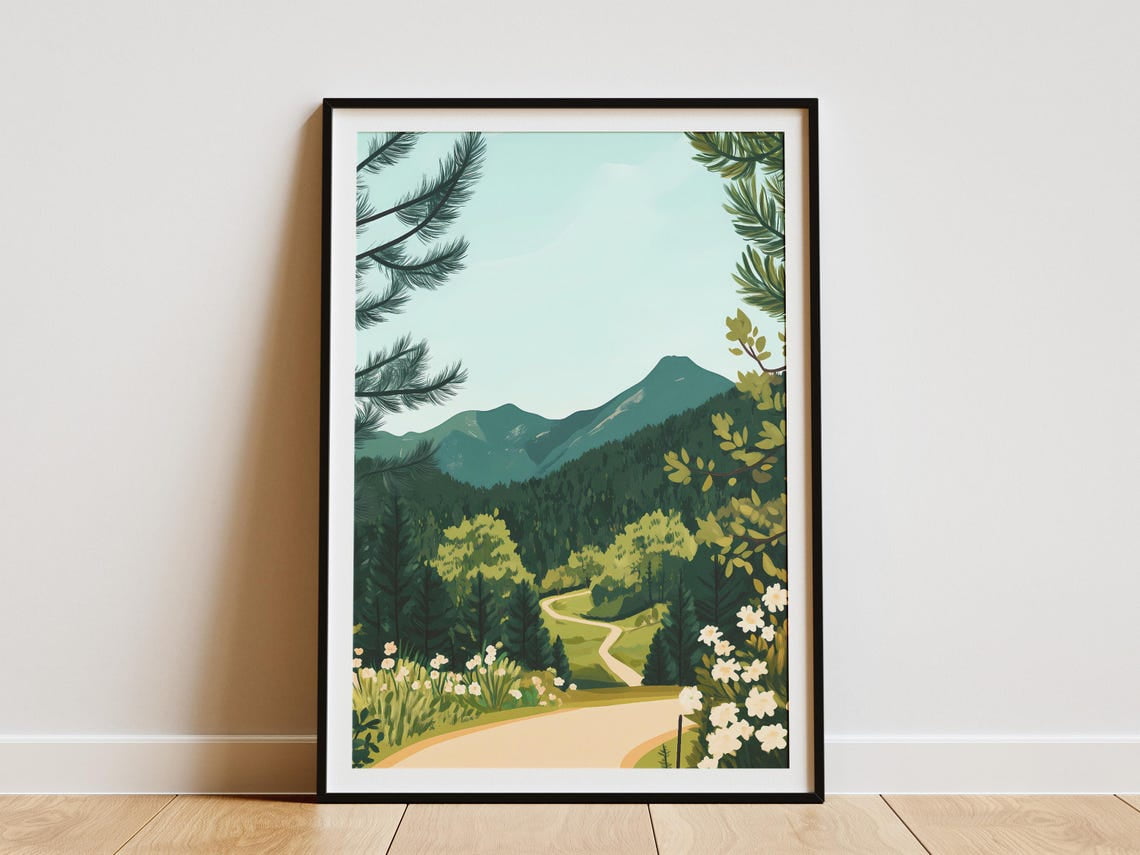 Modroom Winding Mountain Road Forest Art Print Nature Landscape Poster ...
