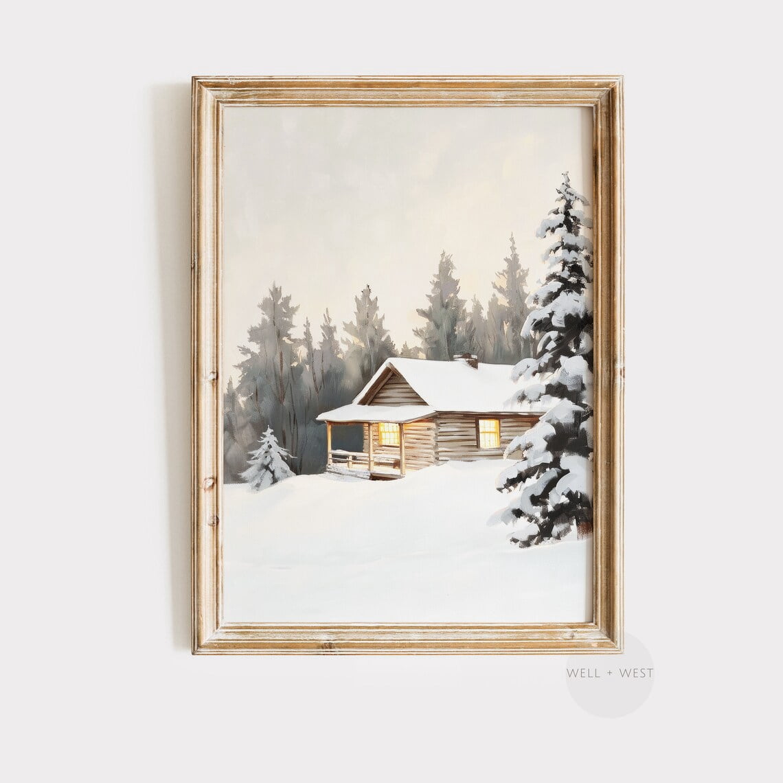 Modroom Winter Cottage Poster, Snowy Landscape, Holiday Seasonal Art ...