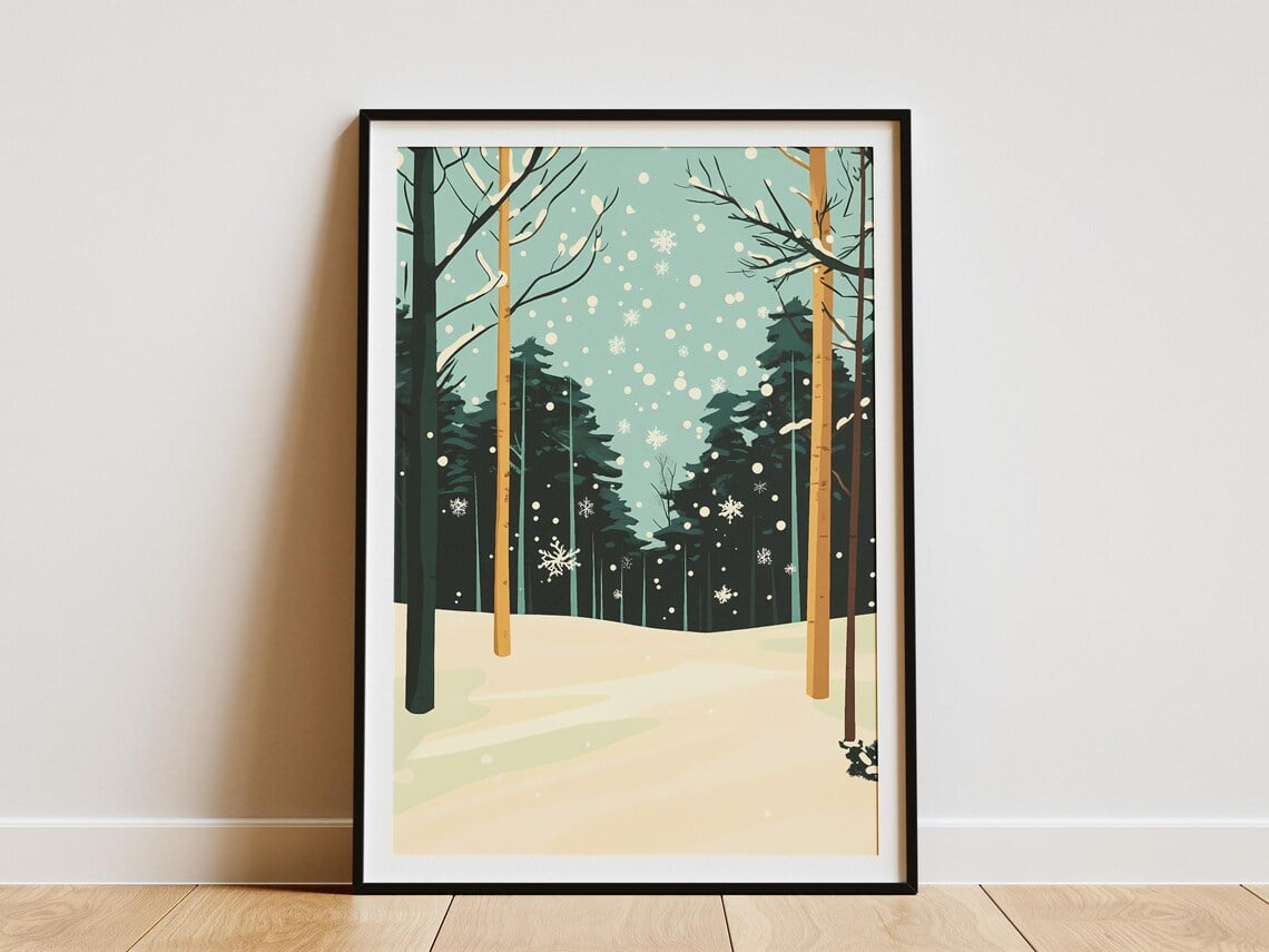 Modroom Winter Forest Poster Snow Falling In Woods Snowy Trees Nature ...