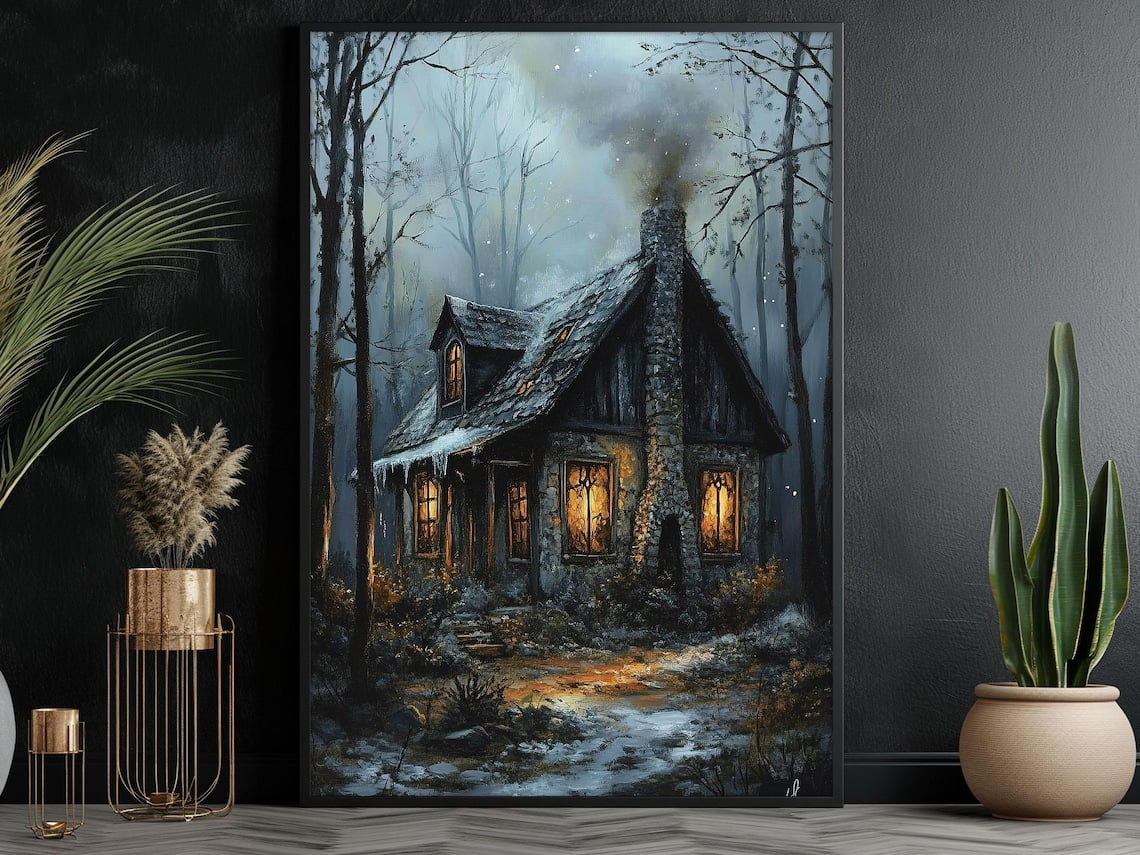 Modroom Winter House Poster, Cozy Seasonal Wall Art, Rustic Holiday ...