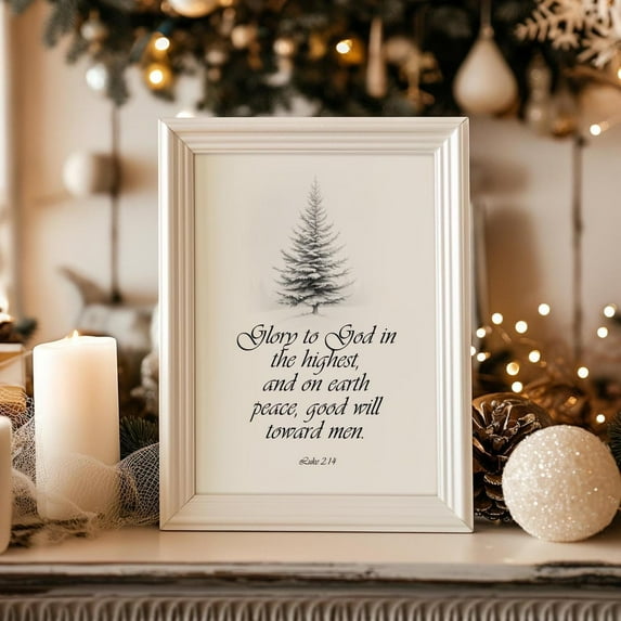 Modroom Winter Tree Glory To God Wall Art, Luke 2:14 Scripture Poster For Religious Holiday ...