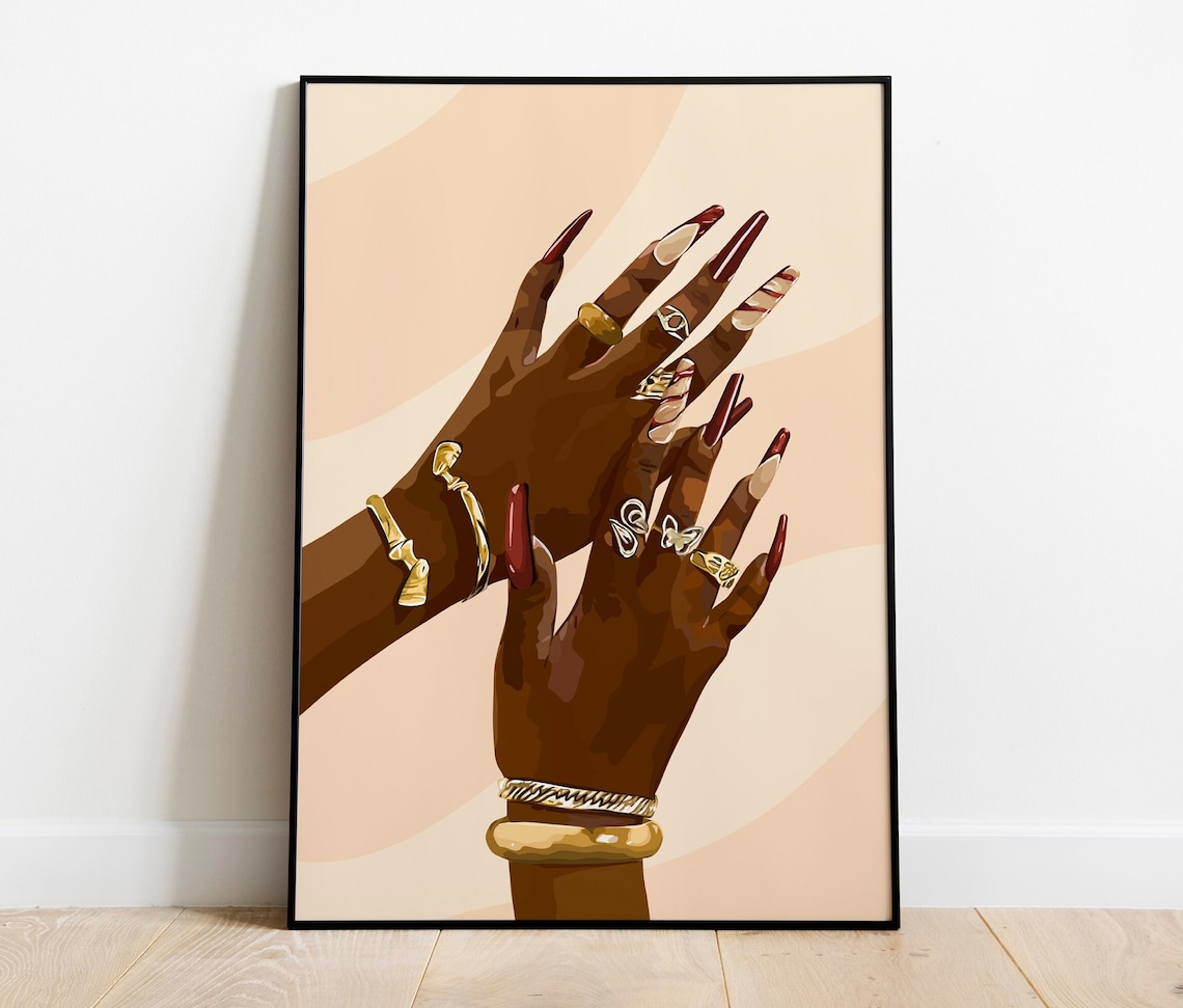 Modroom Woman Art, Black Art,, Woman Hand Art, Wall Decor, Gold Hand ...