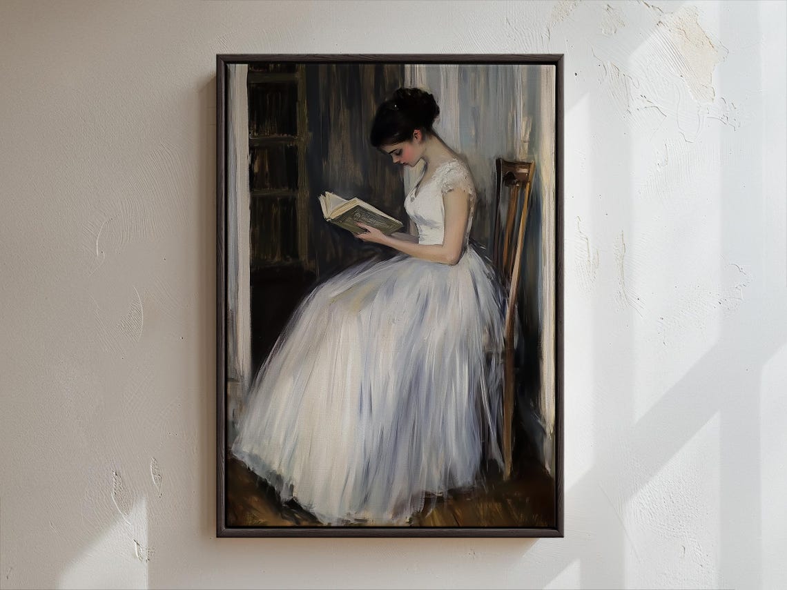Modroom Woman Reading Poster, Vintage Portrait Wall Art, Eclectic ...