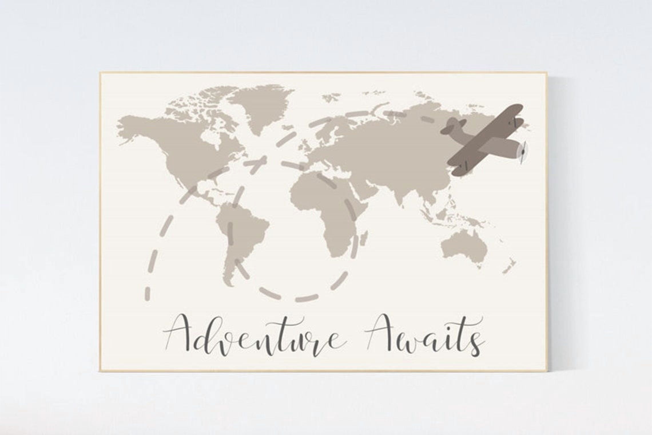 Modroom World Map Nursery Poster, Neutral Wall Art, Adventure Awaits ...
