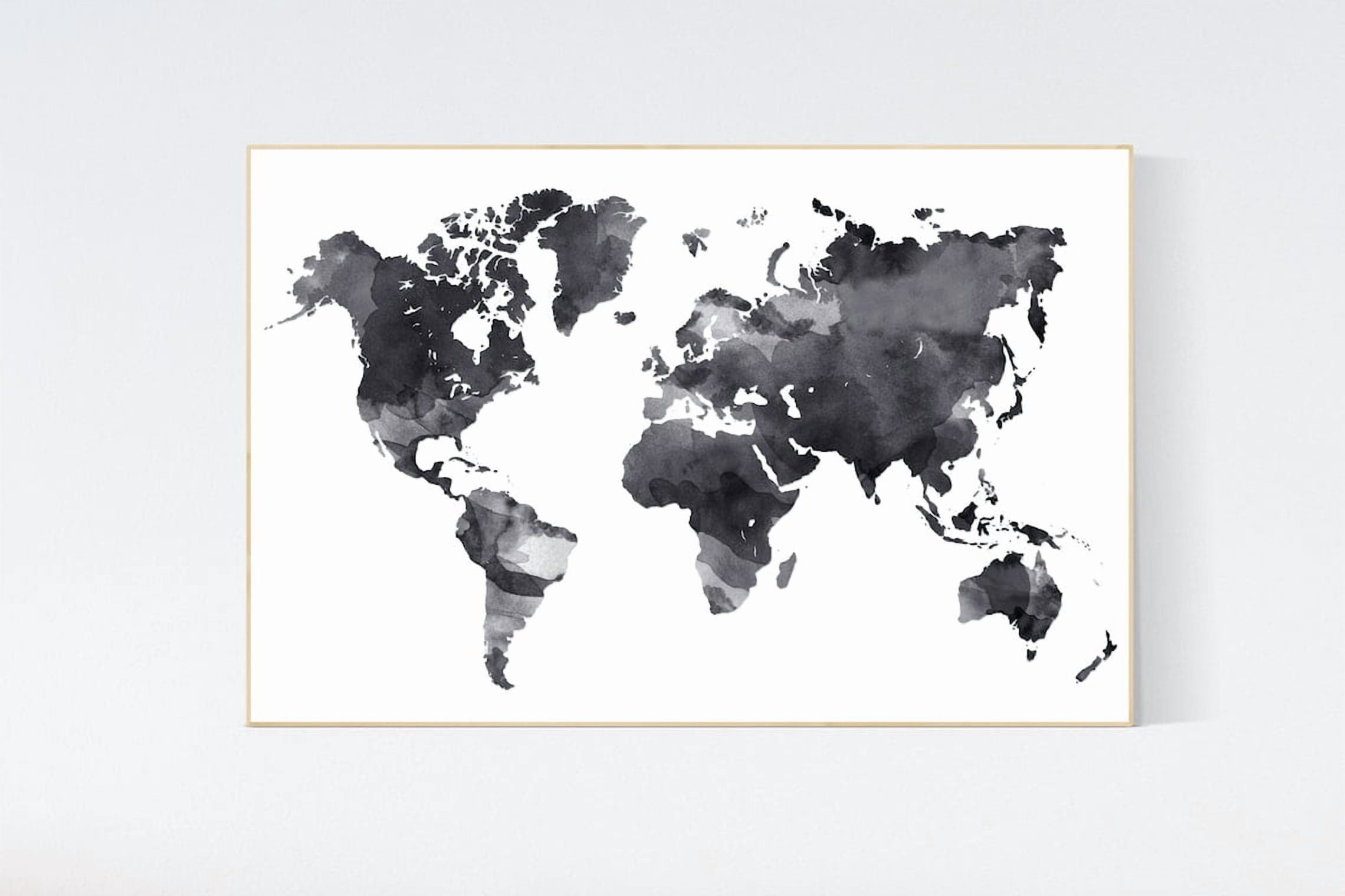 Modroom World Map Nursery Poster, Nursery Wall Art, Black and White ...