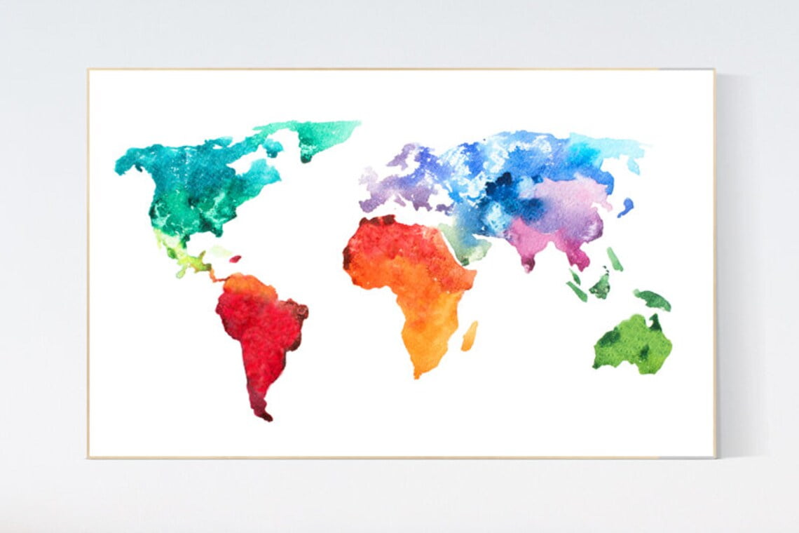 Modroom World Map Print Nursery Wall Art, Baby Room Decor, Gender ...