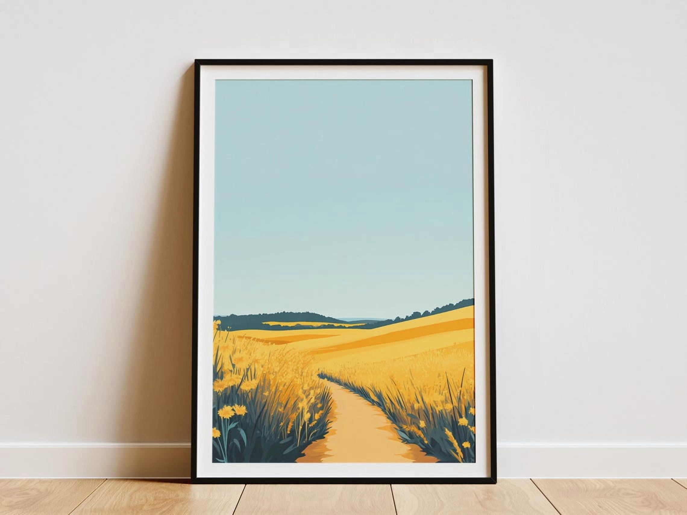 Modroom Yellow Flower Field Path Landscape Poster Modern Farmhouse ...