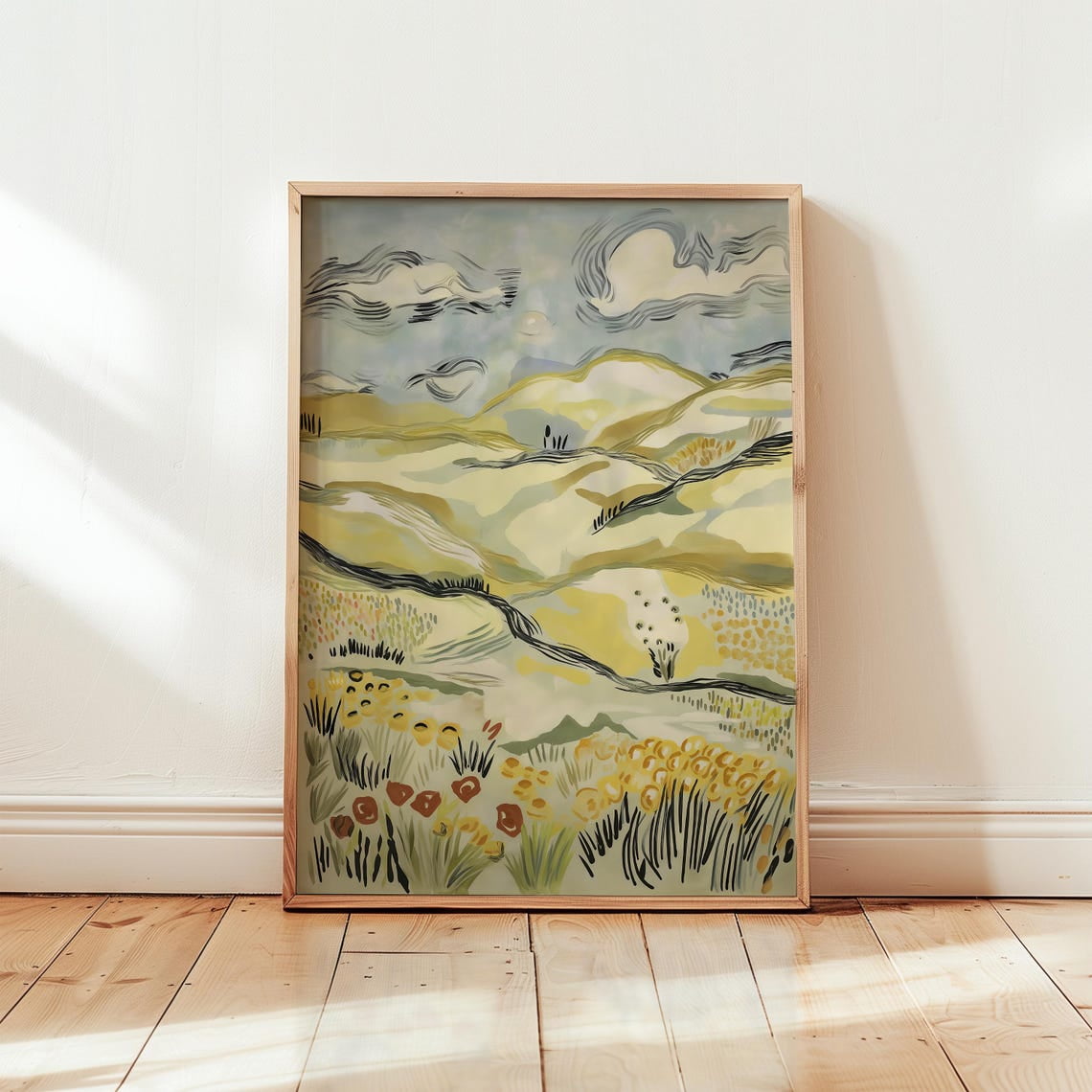 Modroom Yellow Landscape Art Print, Warm Abstract Hills Poster, Van ...