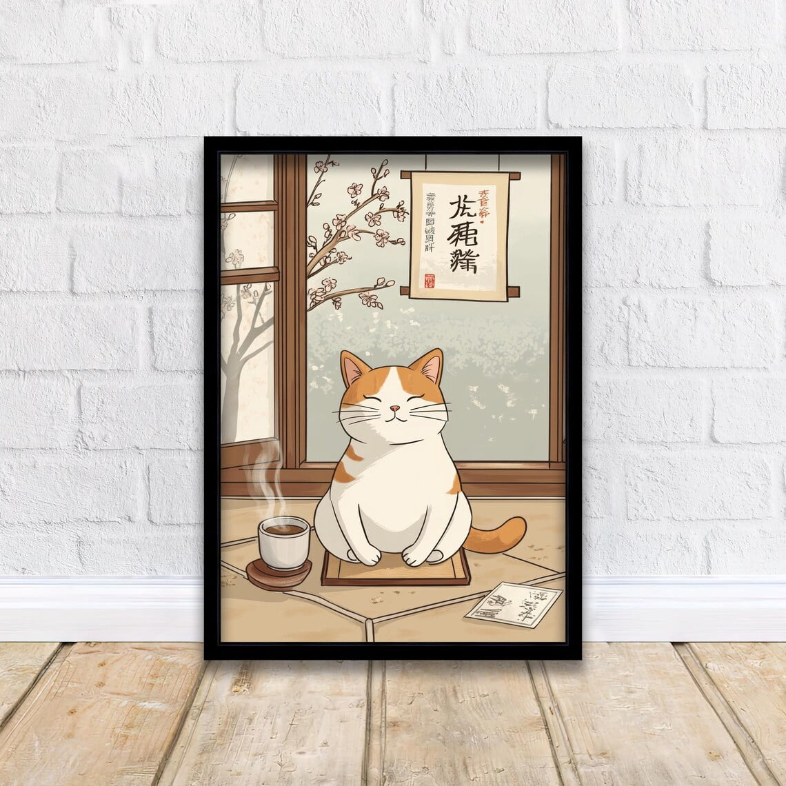 Modroom Yoga Meditating Cat Art Whimsical Poster Zen Animal For Cozy ...