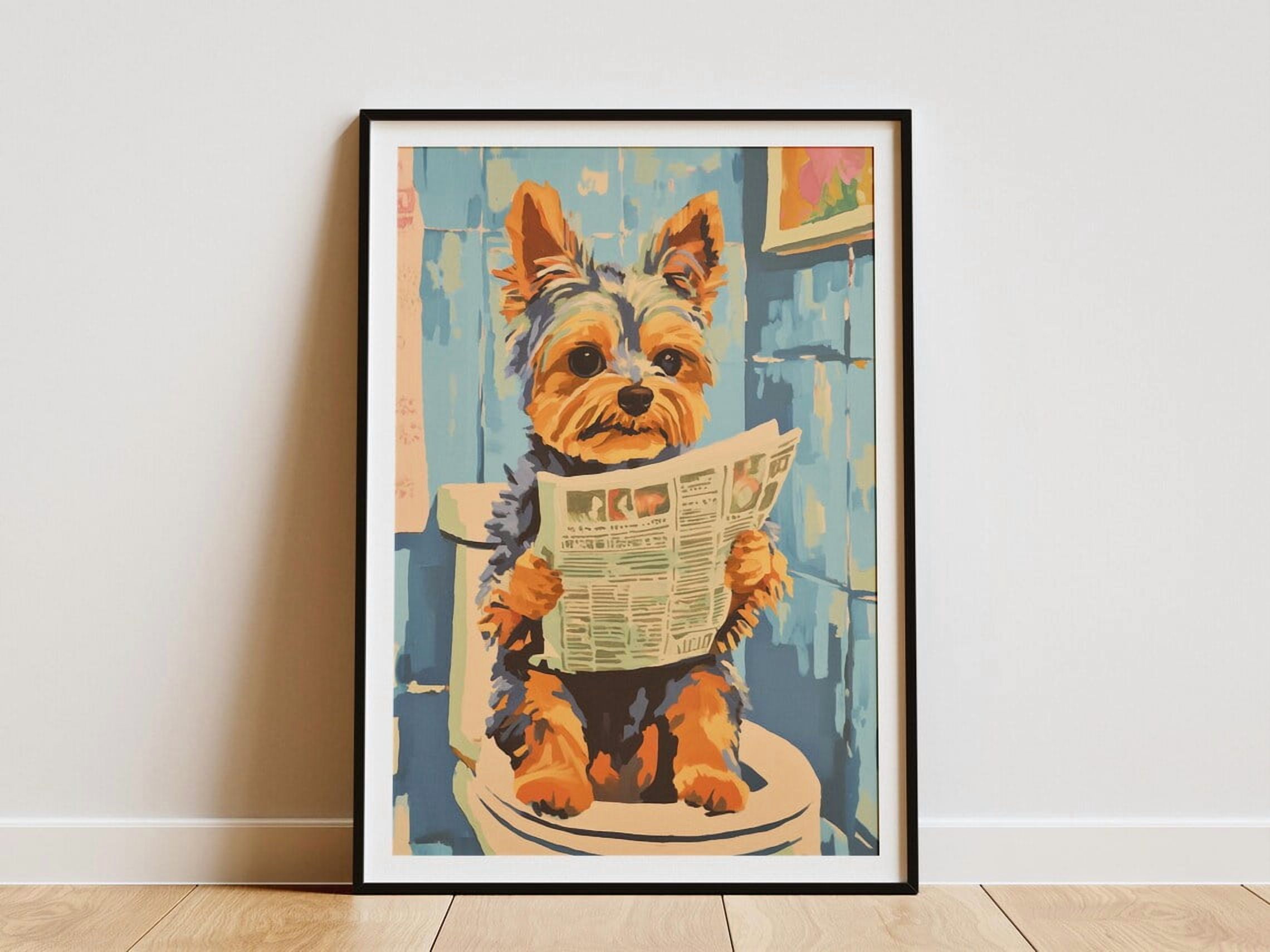Modroom Yorkshire Terrier Puppy Art Print Dog On Toilet Reading ...