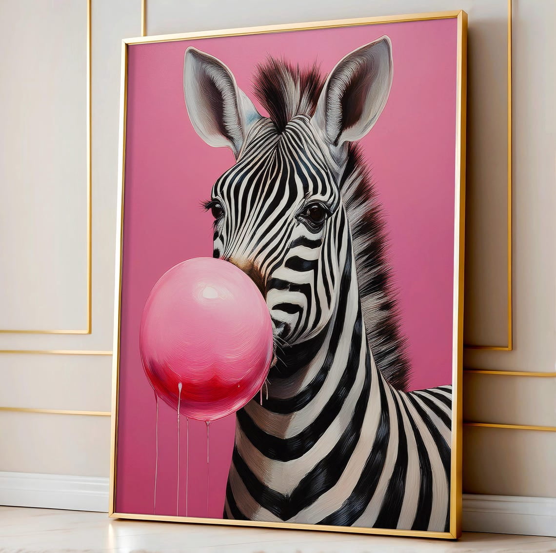 Modroom Zebra Blowing Bubblegum Print - Safari Wall Art, Retro Animal ...