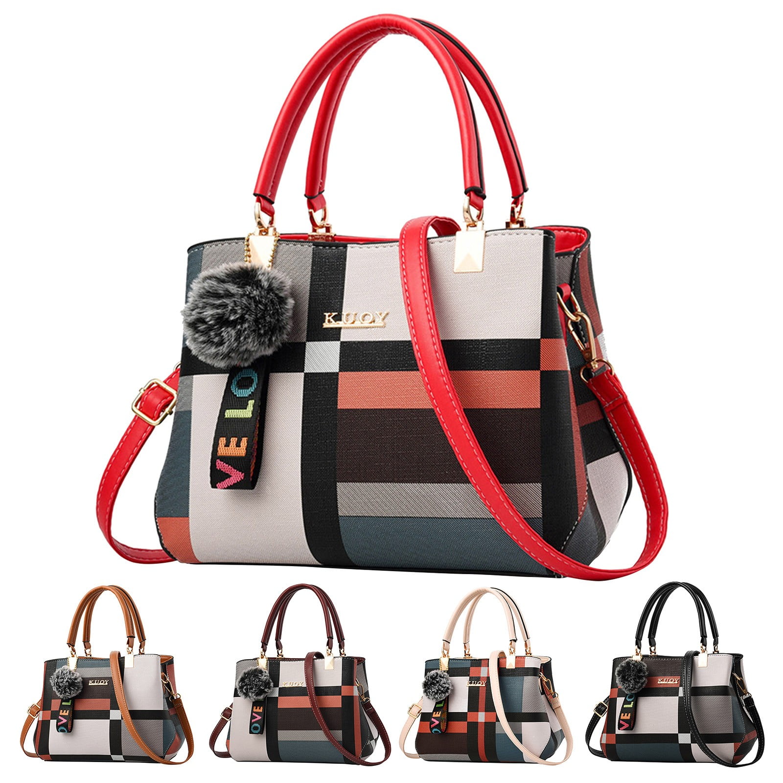 Modstep Women Fashion Handbags with Plush Pendant Checkered Leather ...