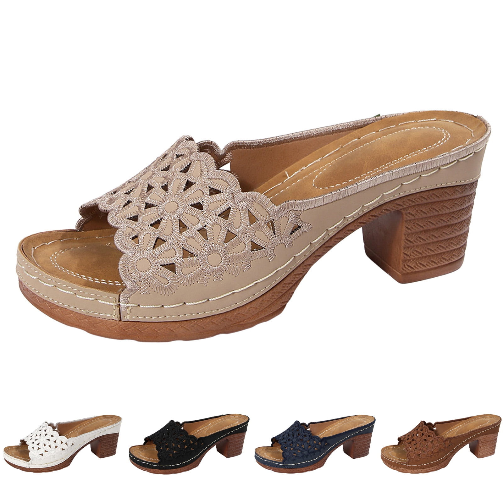 Modstep Women's Low Block Heel Wedge Sandals Embroidery Flower ...