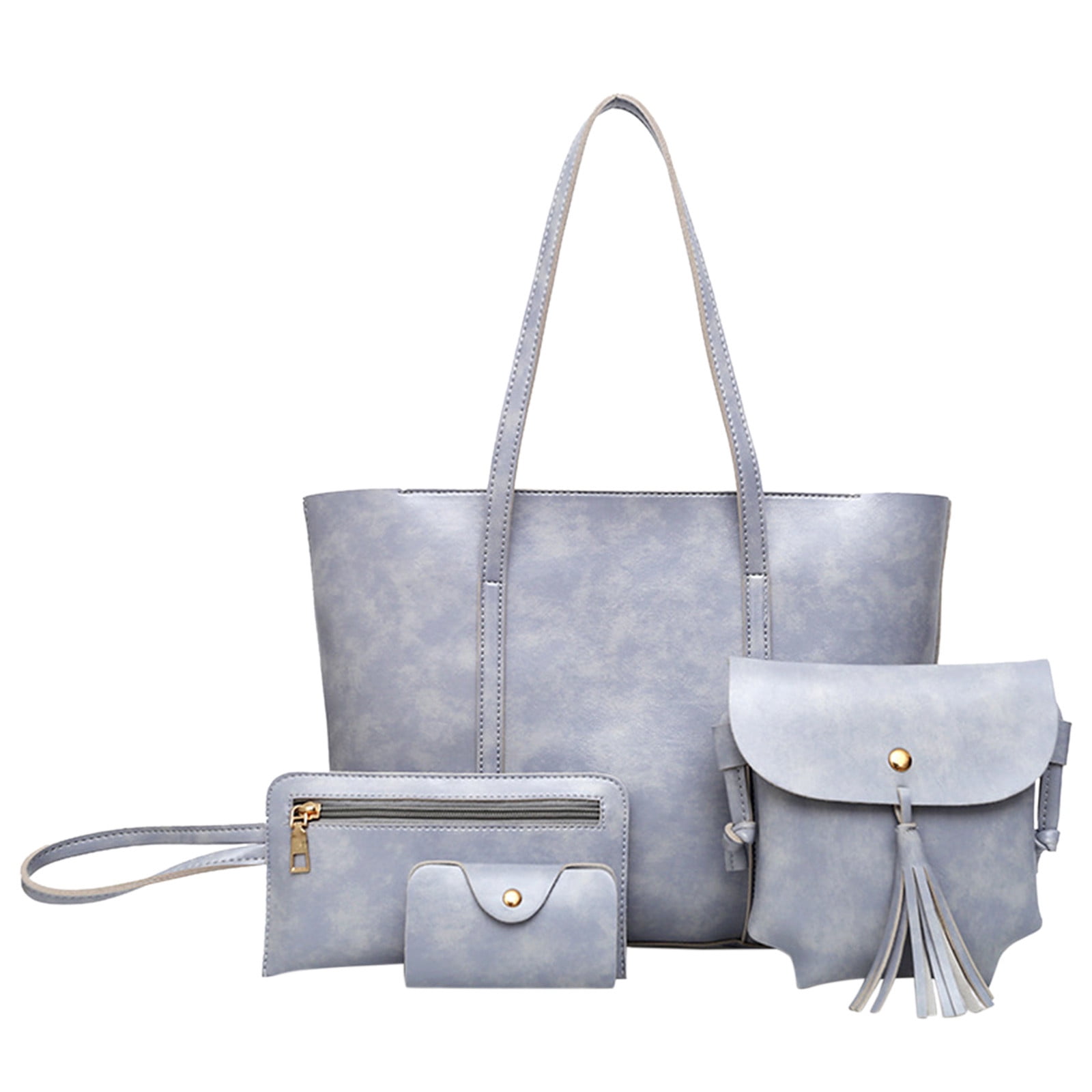 Modstep Womens 4pcs Tote Handbag Tassel Zipper Leather Crossbody ...