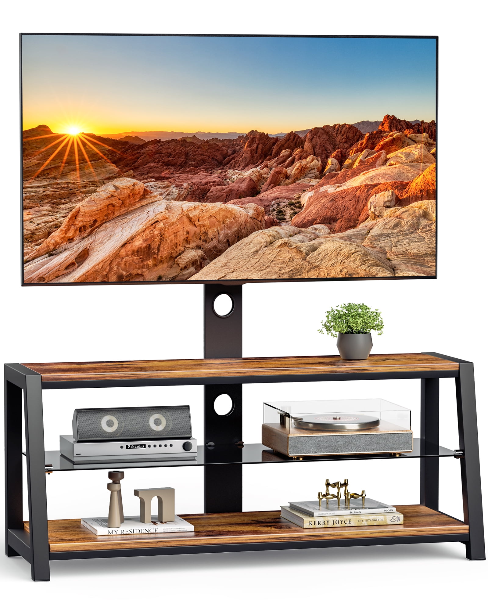 "Modstyle Big Screen Swivel Mount TV Stand, Wood Floor Stand for 65 ...