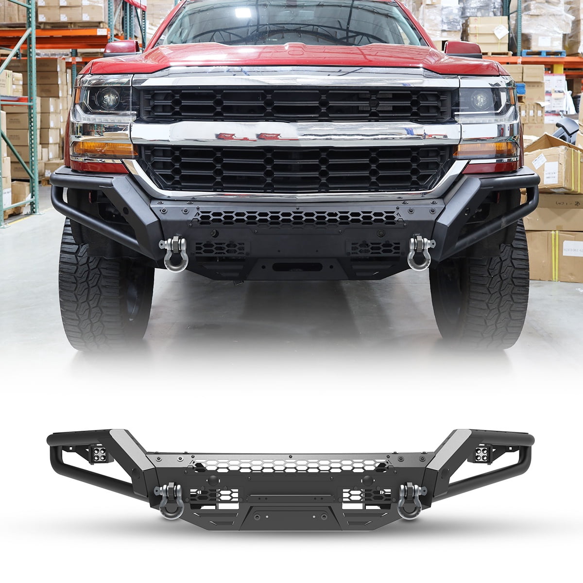 Modular 2 IN 1 Front Bumper + Side Wings For 2016-2018 Chevy Silverado ...