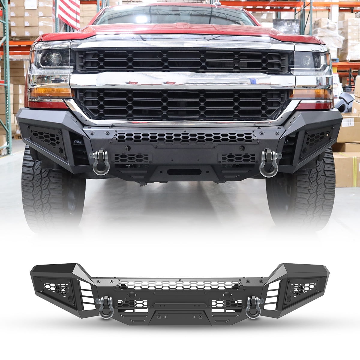 Modular 2 IN 1 Front Bumper + Side Wings For 2016-2018 Chevy Silverado ...