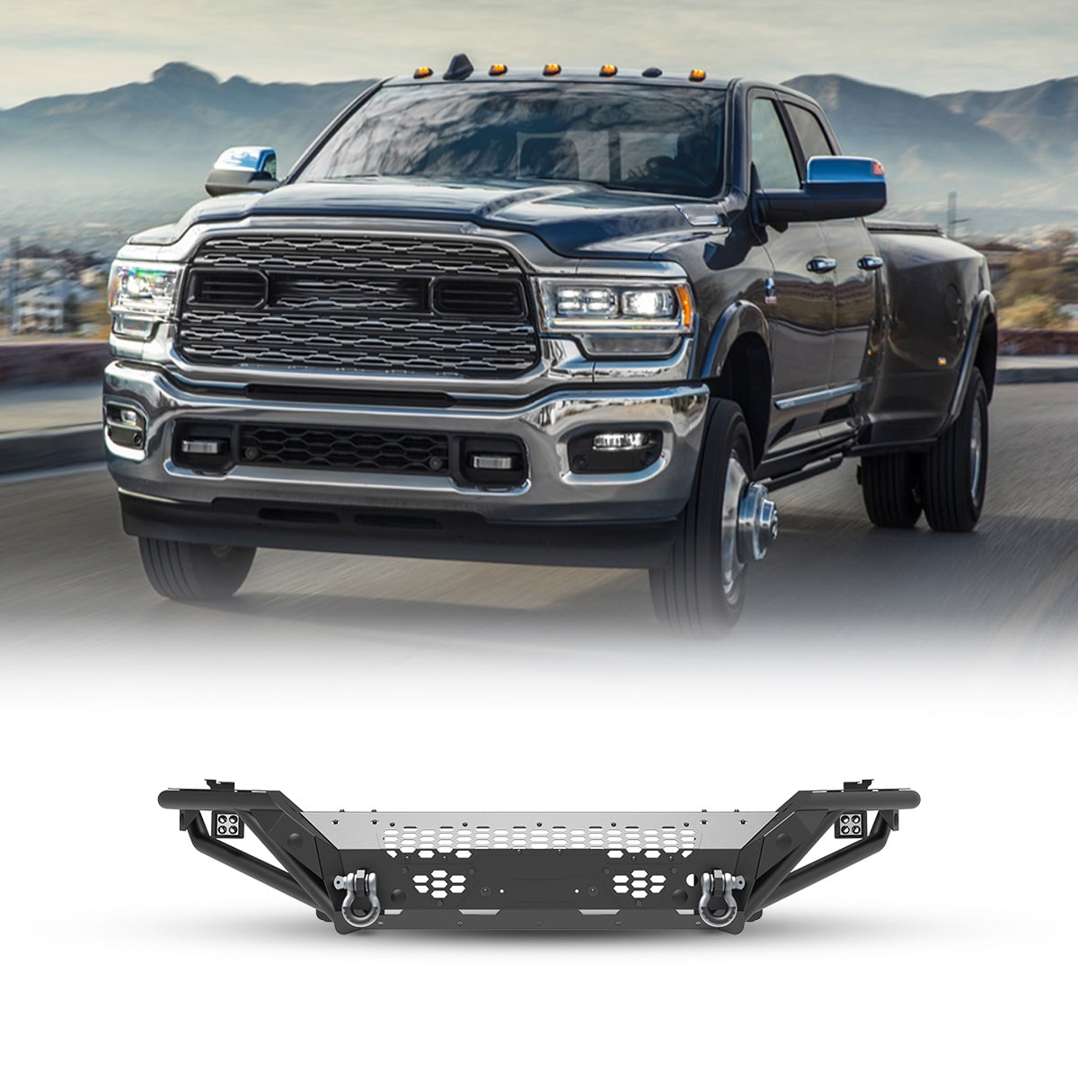 Modular 2 IN 1 Front Bumper + Side Wings For 2019-2024 Ram 2500 3500 ...