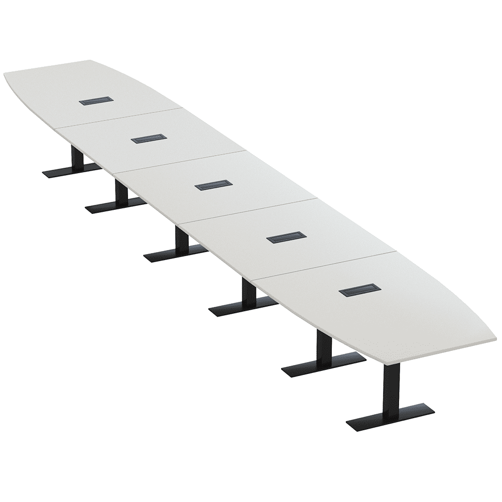 Modular 22 Person Powered Boardroom Table Boat Shaped Metal T-Bases ...