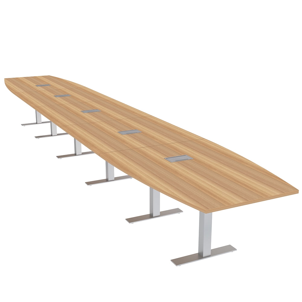 Modular 22 Person Powered Boardroom Table Boat Shaped Metal T-Bases ...