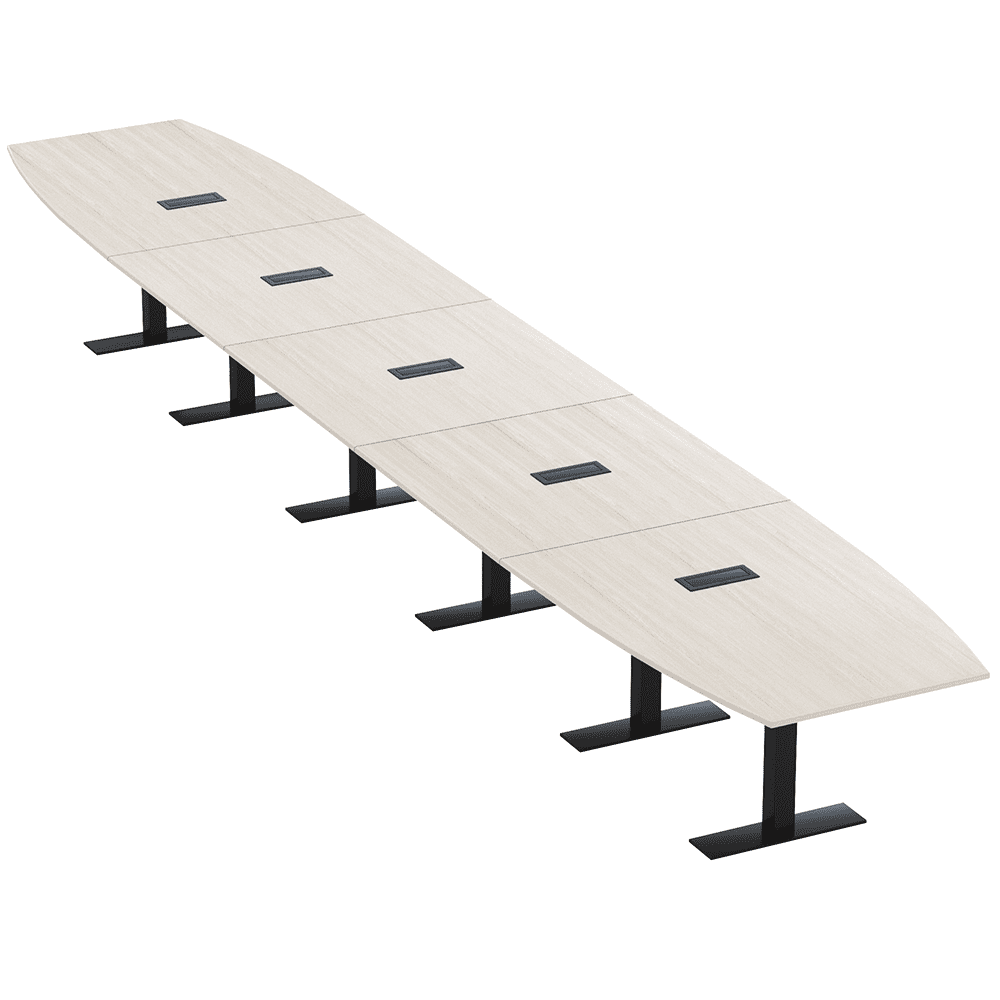 Modular 22 Person Powered Boardroom Table Boat Shaped Metal T-Bases ...