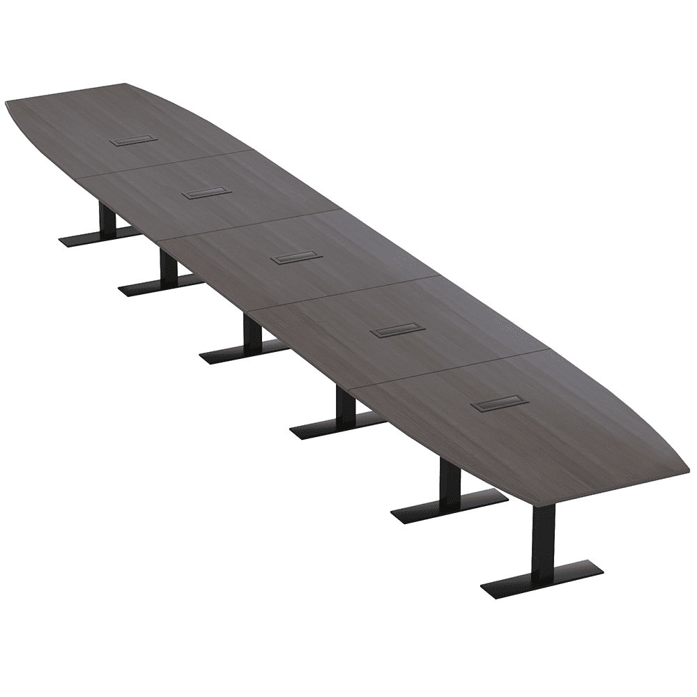 Modular 22 Person Powered Boardroom Table Boat Shaped Metal T-Bases ...