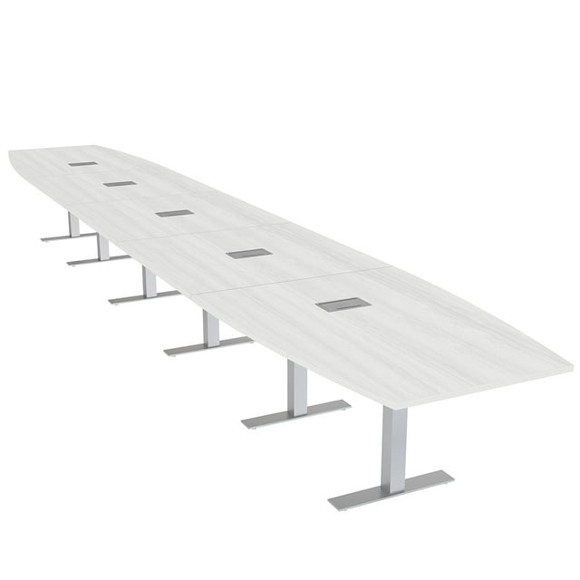 Modular 22 Person Powered Boardroom Table Boat Shaped Metal T-Bases ...