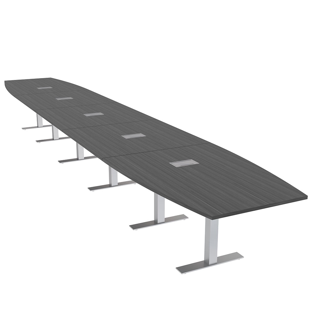Modular 22 Person Powered Boardroom Table Boat Shaped Metal T-Bases ...
