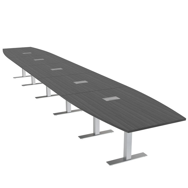Modular 22 Person Powered Boardroom Table Boat Shaped Metal T-Bases ...