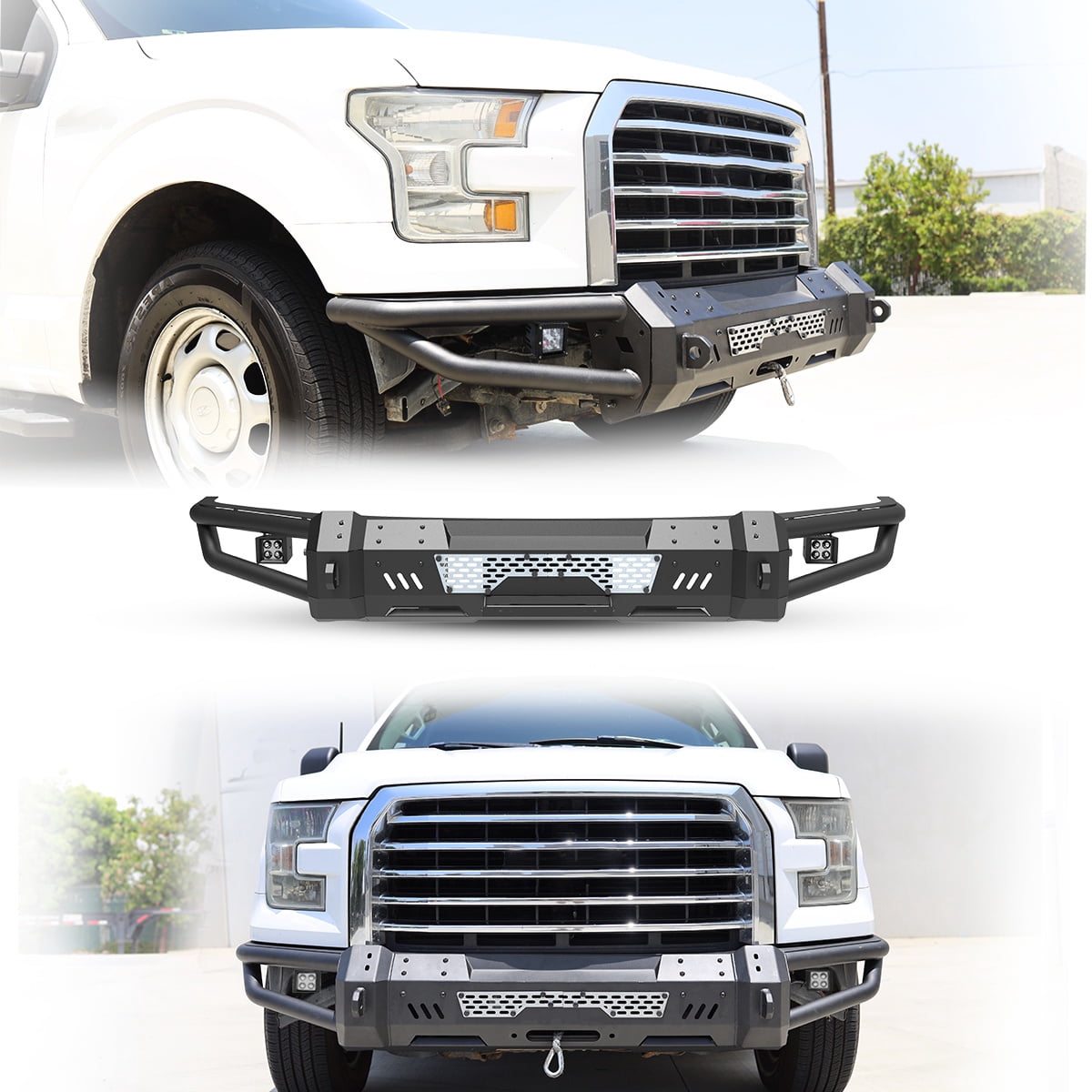 Modular 3 IN 1 Design Steel Front Bumper+Side Wings+Bumper Winch Plate ...
